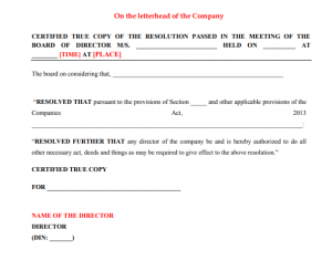 Matters that Require Board Approval by Passing a Board Resolution